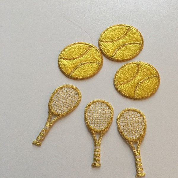 Tennis Racket Applique Patch - Gold, Sports Badge 1.75" (3-pack, Iron ...