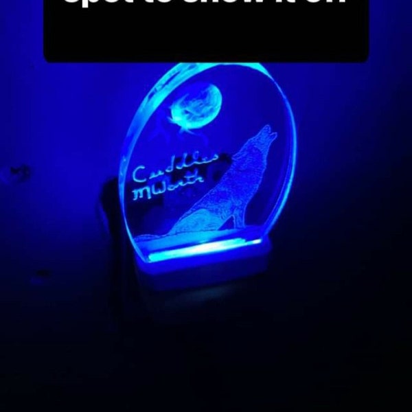 Wolf Night Light, Wall Plug In, Etched Wolf Design, LED Light in 3 ...