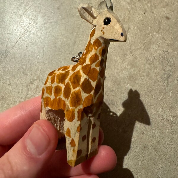 Giraffe Safari Zoo Keychain Ring Clip Charm Miniature Wood Mini ...