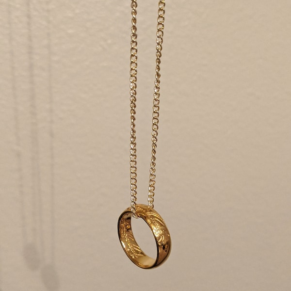 Gollum® Gold the One Ring™ Necklace, 24k Gold Plated Bronze the One ...