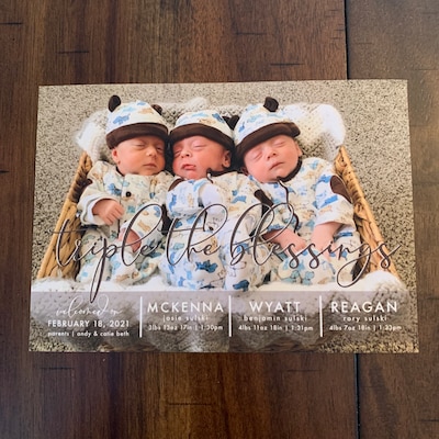 Triplet Birth Announcement, Triple the Blessings, Multiples ...