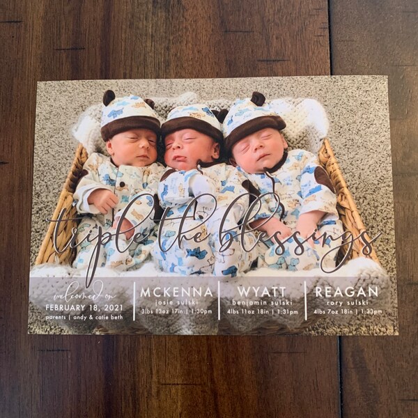 Triplet Birth Announcement, Triple the Blessings, Multiples ...