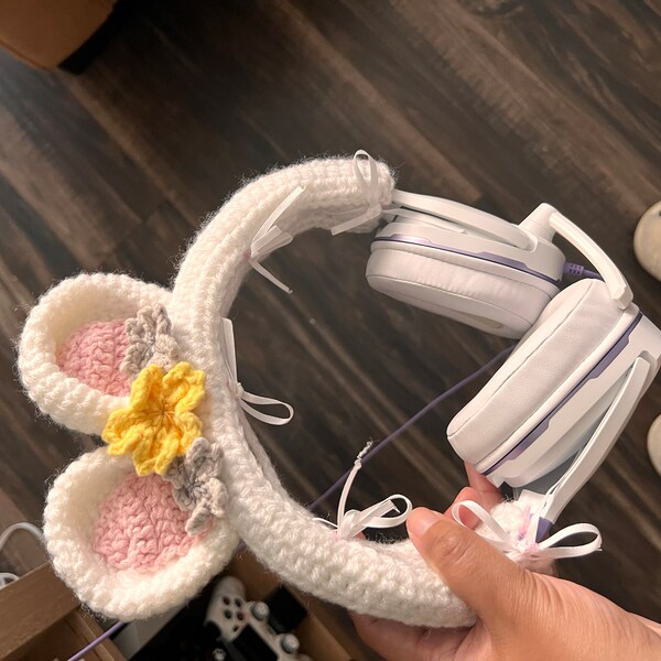 Bear Ears Headset Accessory + Sakuras Pattern Bundle | Headphone Cover ...