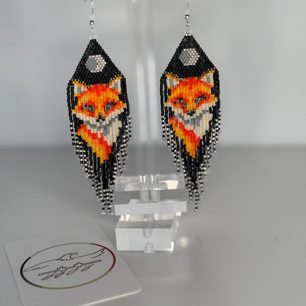 Beaded Fox Earrings Miyuki Brick Stitch Animals Beading Pattern PB ...