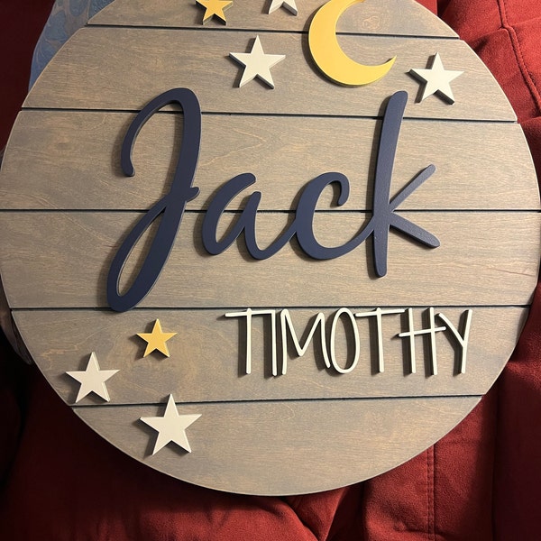 Moon and Stars Nursery Sign Custom Baby Name Sign Nursery 3D Sign ...