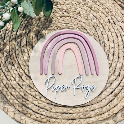 Round 3D Rainbow Welcome Wooden Sign Baby Name Announcement - Etsy