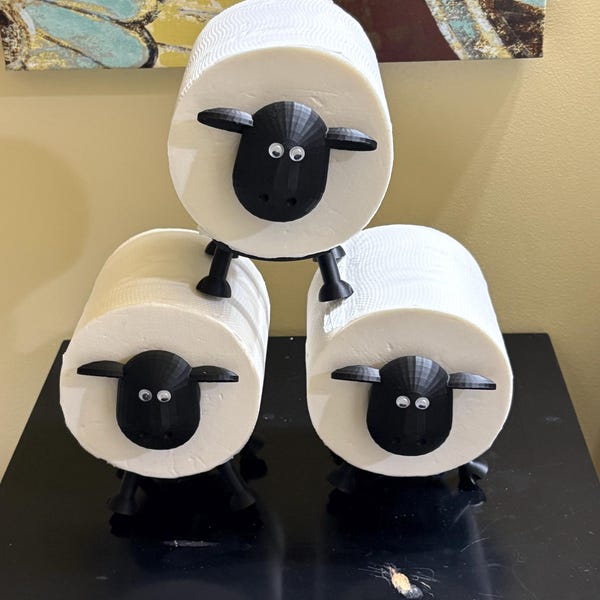 Shawn the Toilet Paper Holder Sheep Set of 3, Black Bathroom Decor ...