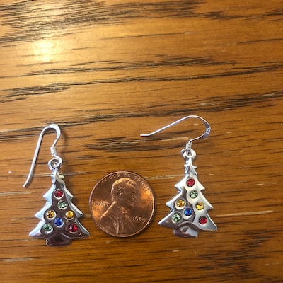 Sterling Silver Christmas Tree Earrings With Multi-coloured Cubic ...
