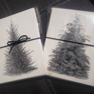 Pine Tree Note Card Set of 10 in White or Light Ivory With Matching ...