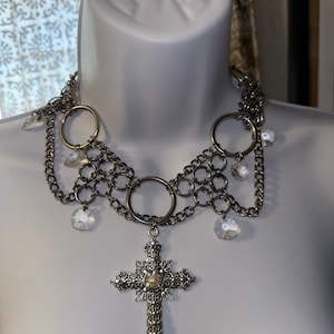 White Faux Leather Silver Chain Plunge V Neck Bodychain Harness Bralet ...