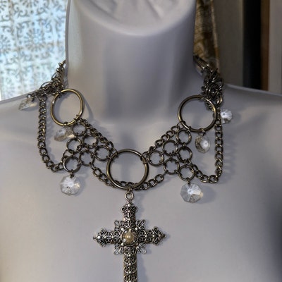 White Faux Leather Silver Chain Plunge V Neck Bodychain Harness Bralet ...