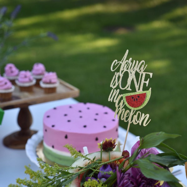 One in a Melon Cake Topper, 1st Birthday Watermelon Cake Topper ...