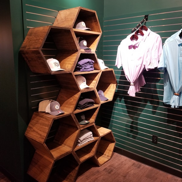 Maple Hardwood Shelving Unit / Hexagon Shelves, Honeycomb Shelves ...