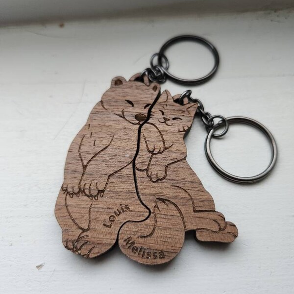 Bear and Cat Couple Keychains - Friendship or Relationship Matching ...