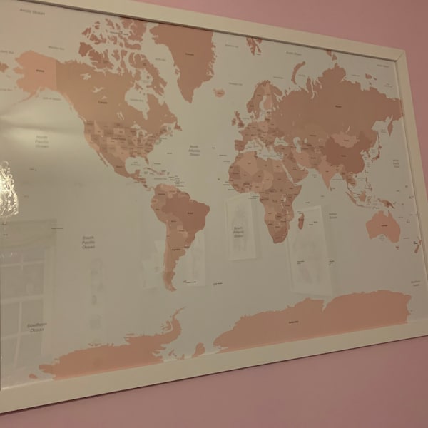 Outlined Blank Map of the World Travel Print Wall Art for Home Bedroom ...