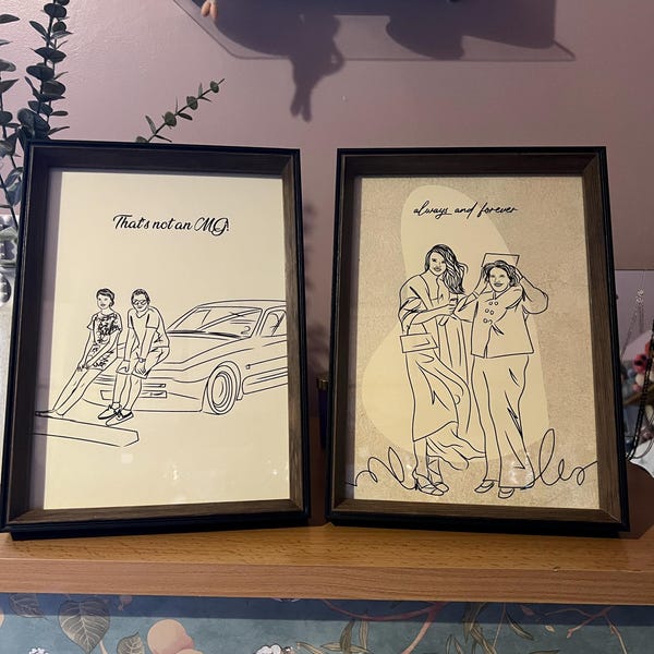 Custom Couple Line Art Portrait, Custom Couple Gift, Engagement Drawing ...