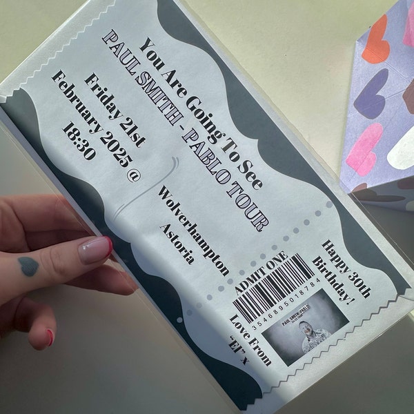 Personalised Custom Event Ticket Gift Reveal | Gig Concert Ticket Gift ...