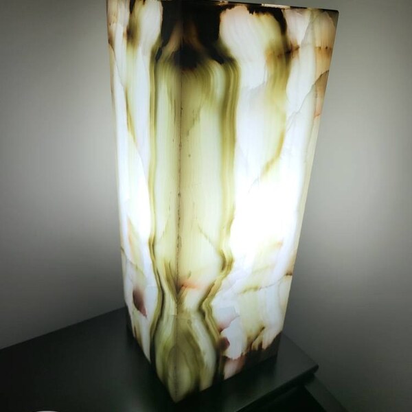 Rare Red Banded Onyx Lamp Genuine Square Banded Onyx Table Lamp Home ...