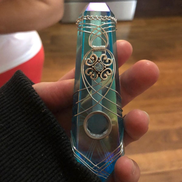 Pretty Pipe, Aqua Aura Crystal, Smoke Bowl, Crystal Pipes, Gift for Her ...