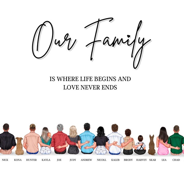 Personalised Family Print, Custom Family Gift, Family Dog Print ...