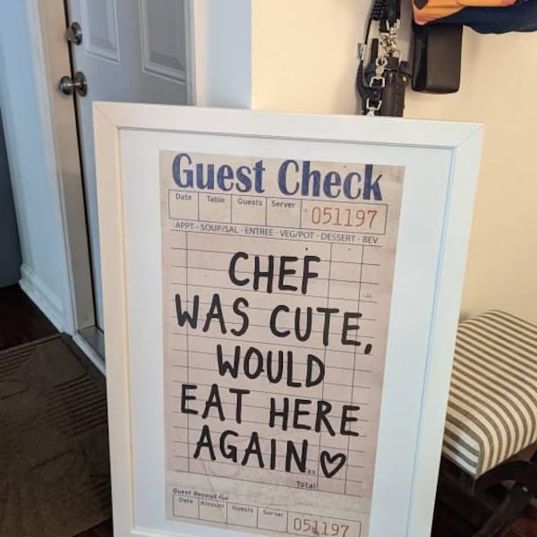 Chef Was Cute Guest Check Poster Trendy Wall Art Prints Kitchen Decor ...