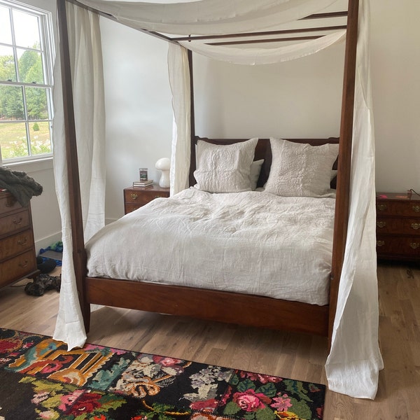 Set of 2 Canopy Bed Curtains, off White Linen Bed Drapes, Linen Bed ...