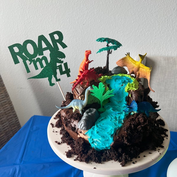 Roar I'm Four Dinosaur Cake Topper: Glitter Fourth Birthday - Etsy