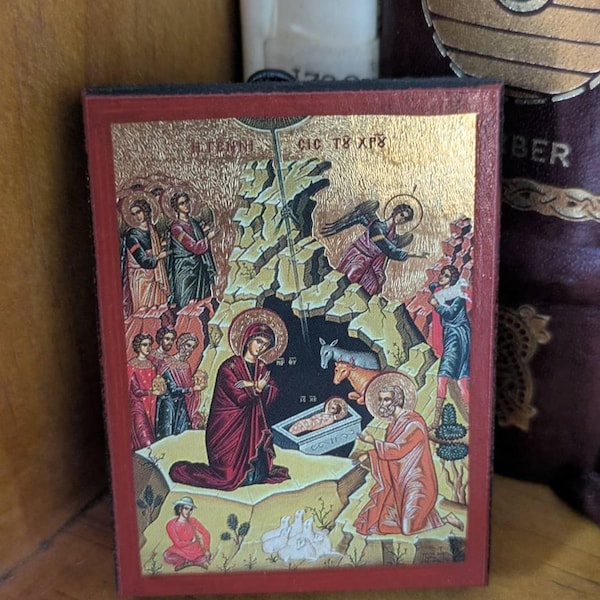 Miniature Wooden Christian Icon: Birth of Jesus, Byzantine Art (1.37 X ...