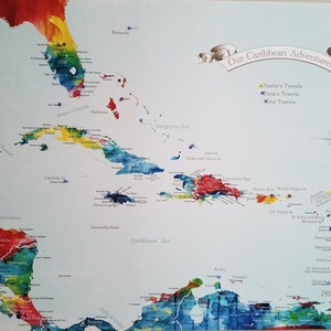 Caribbean Push Pin Map Pretty Travel Map Personalized Bucket - Etsy Canada