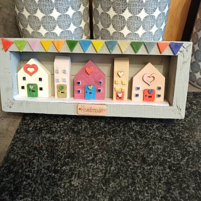 Small Wooden Miniature Village Houses, Houses in a Box, Craft Project ...