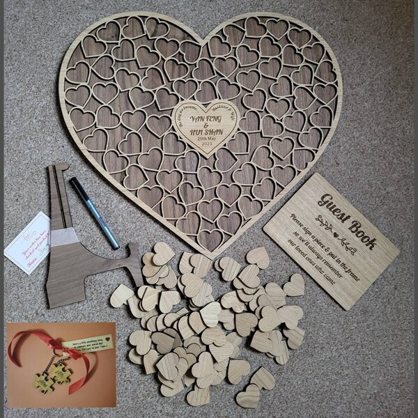 Oak & Walnut- Wedding Heart Shaped Alternative Guestbook With Sign - up ...