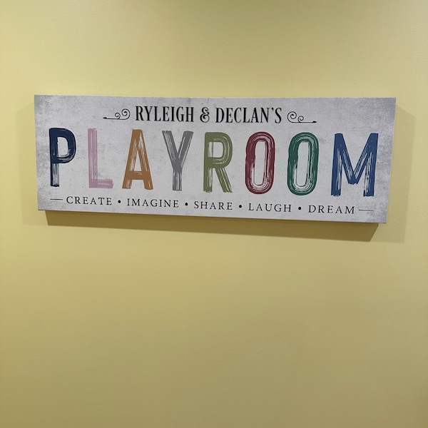 Personalized Playroom Sign, Custom Kids Name Wall Decor, Boho Play Room ...