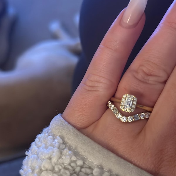 Radiant Diamond Engagement Ring 5 Diamond Proposal Ring for Her Double ...