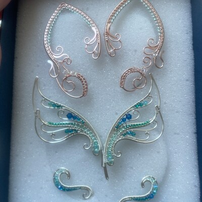 Pair of Wire Wrapped Ear Cuffs Neptune Ear Cuffs With Blue - Etsy