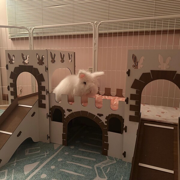 Elegant Bunny Castle With Twin Towers: Two-story White Pink Palace ...