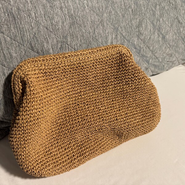 Beige Crochet Raffia Bag Woven Straw Summer Handbag Knitted Raffia ...