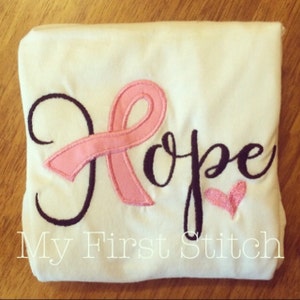 Hope Embroidery Design, Hope Applique, Pink Ribbon Applique, Cancer ...