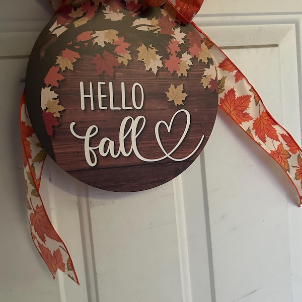 Hello Fall Door Sign, Autumn Door Hanger, Fall Welcome Sign, Autumn ...