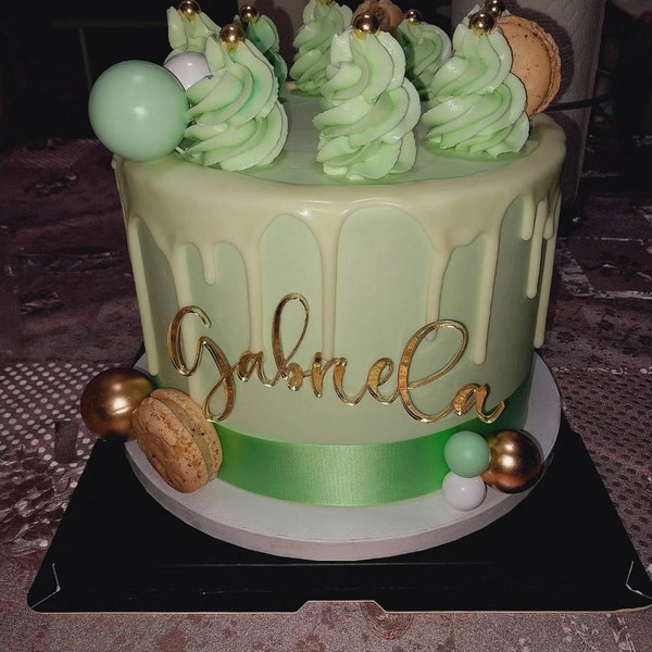 Cake Charm | Acrylic Cake Accessory | Wedding Name | Gold Name Plate ...