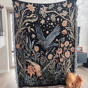 Dark Cottagecore Crow Tapestry Woven Raven Wall Art Blanket Woven Wall ...