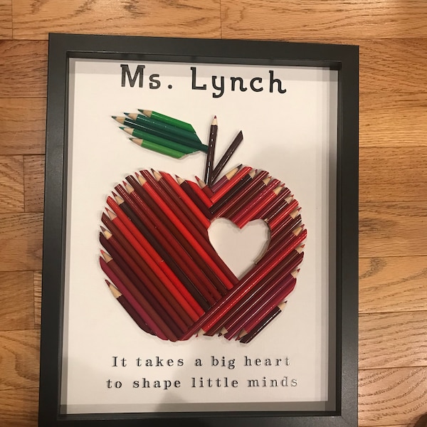 Apple Teacher Gift, Framed Red Colored Pencil Personalized Apple, Heart ...