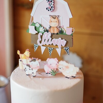 Farm Theme Cake Topper Pink Farm Theme - Etsy