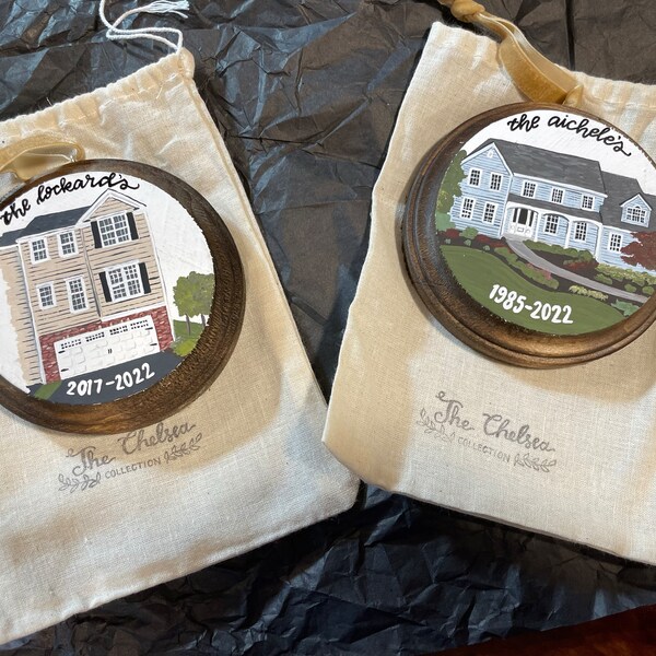 Custom Hand Painted House Ornament on Round Bulb or Woodslice, First ...