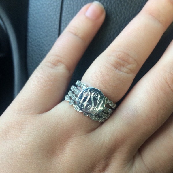 925 Silver CZ Stacking Monogram Ring, Wedding Set, Monogram Stackable Ring, Art Deco, Sterling ...