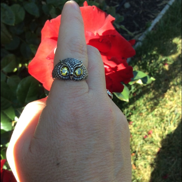 Owl Ring With Citrine Eyes in Sterling Silver - Etsy