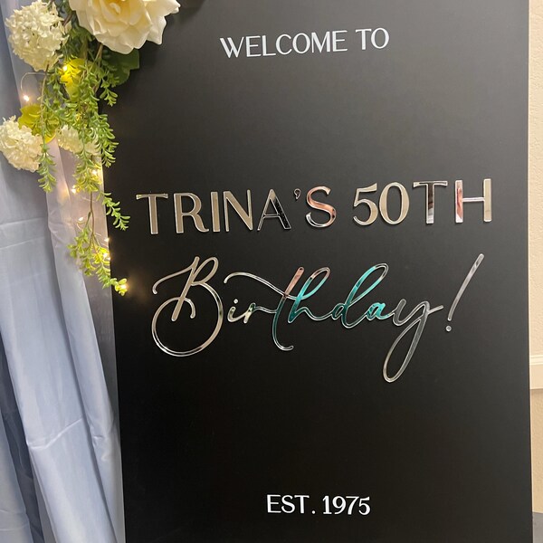 3D Gold Mirror Happy Birthday Acrylic Welcome Entrance Sign, Let's ...