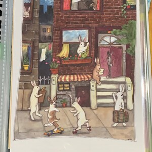 Large Print Dancing Rabbits Fine Art Rabbit Painting Print | Etsy