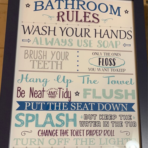 Bathroom Rules Sign Art Print Wash Brush Floss Flush Kids Bathroom ...