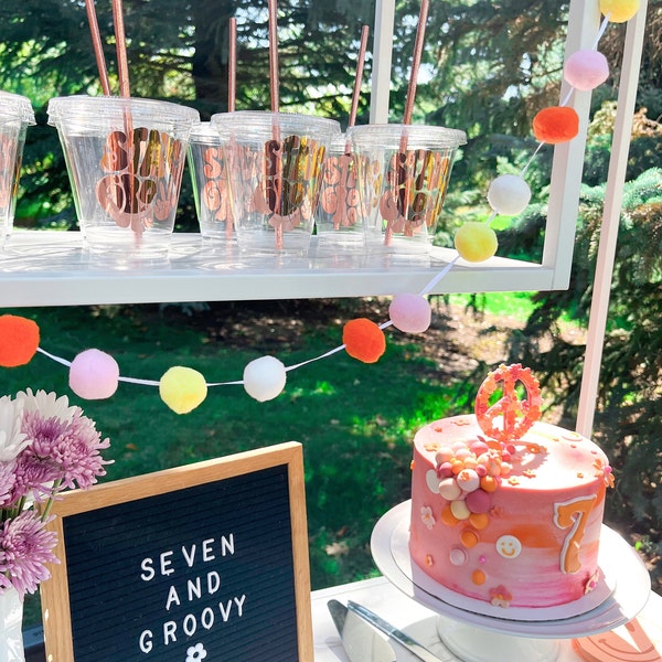 Stay Groovy Plastic Disposable Drink Cups Favor Cup Birthday 12oz. 70’s ...