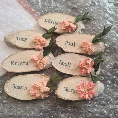 Rustic Place Names, Wooden Place Cards, Floral Place Names, Eucalyptus ...